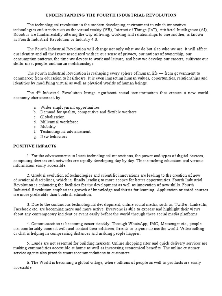 Understanding The Fourth Industrial Revolution | PDF