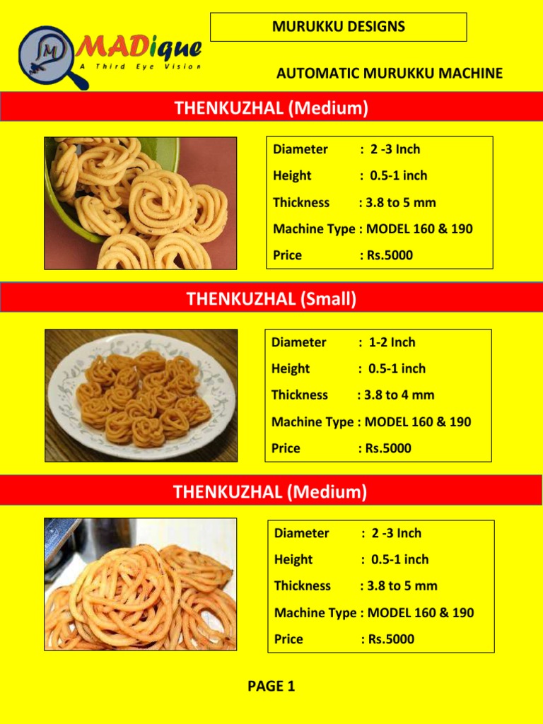 THENKUZHAL (Medium) : Murukku Designs Automatic Murukku Machine | PDF ...