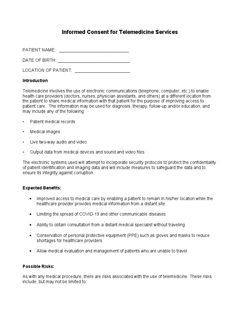Informed Consent For Telemedicine Services | PDF | Informed Consent ...