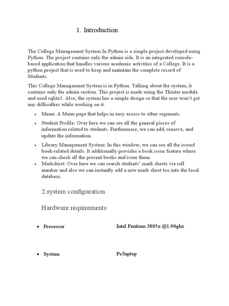 2.system Configuration Hardware Requirements: Processor Intel Pentium ...