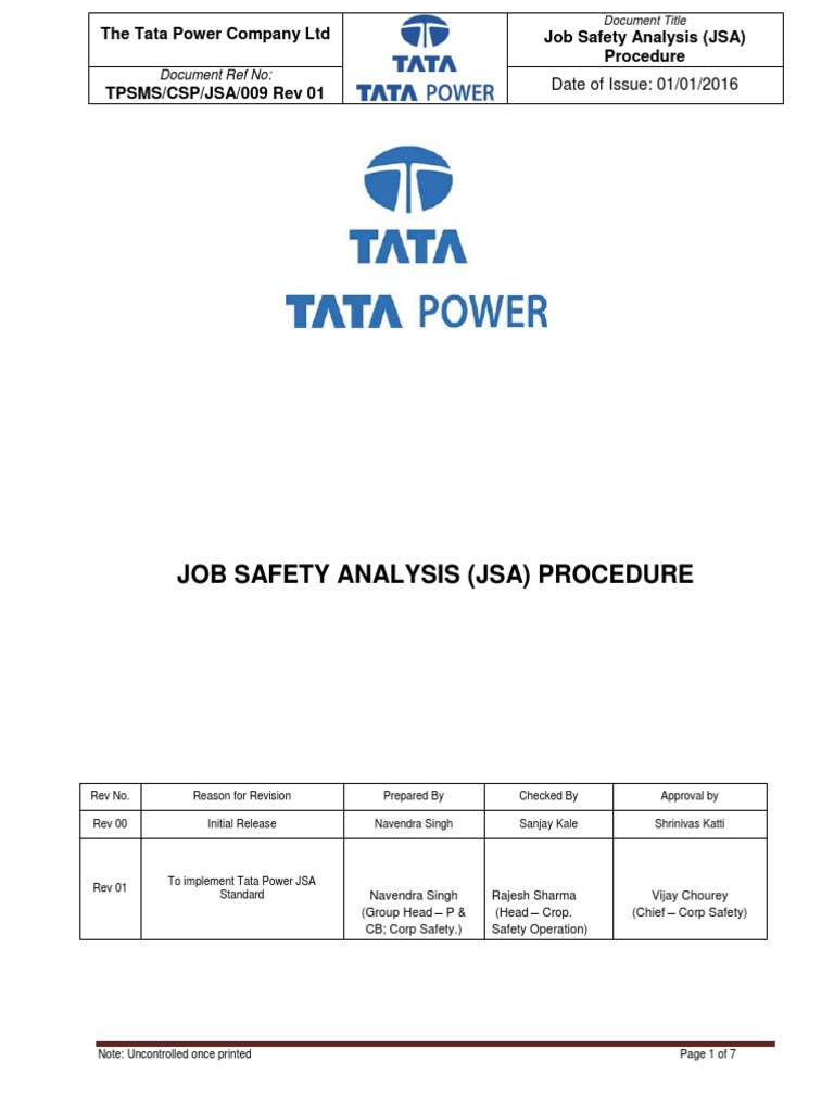 Job Safety Analysis (Jsa) Procedure | PDF | Risk | Safety