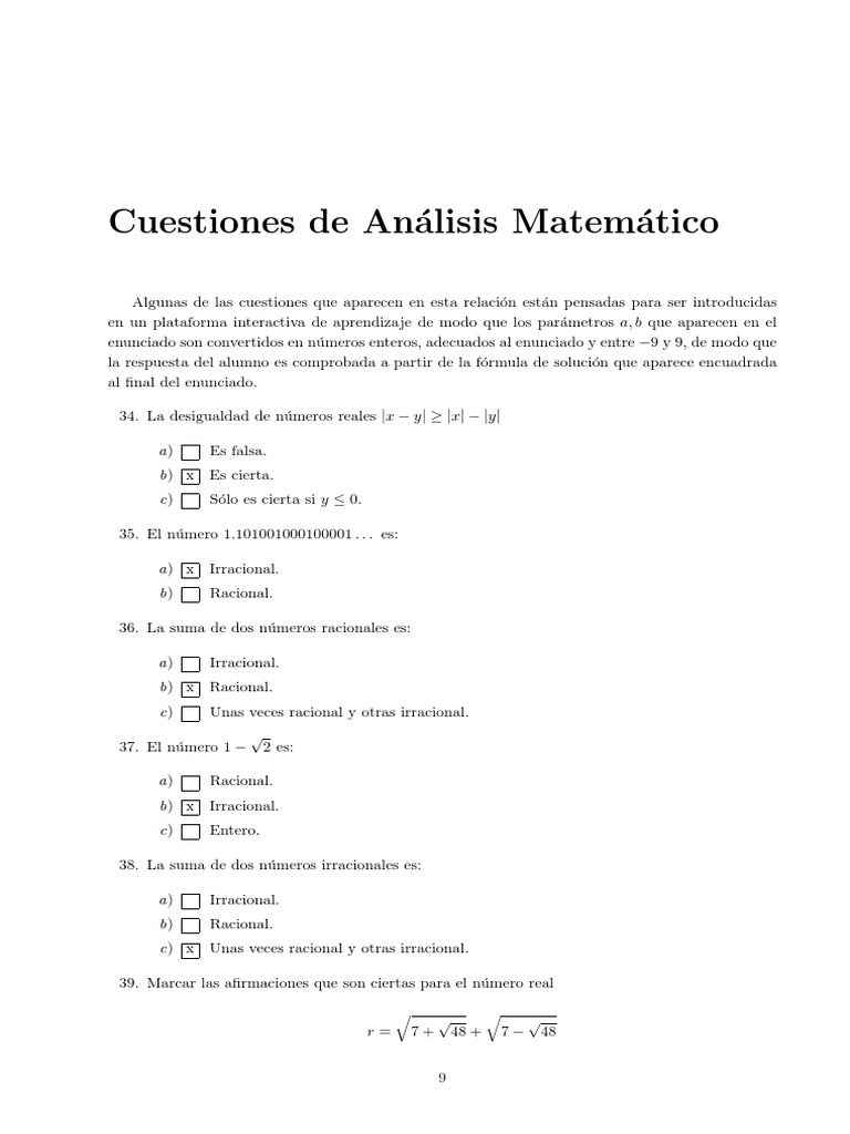 Cuestiones de An Alisis Matem Atico: A) B) X Es Cierta. C) | PDF