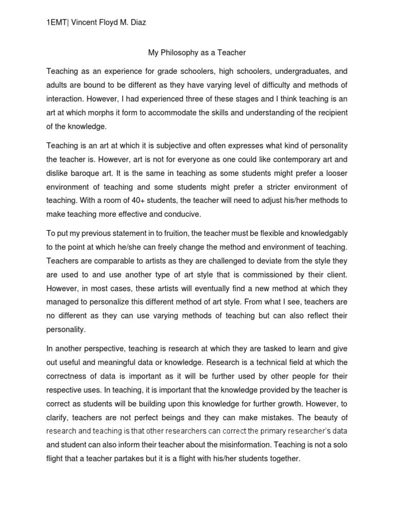 Reflection My Philosophy As A Teacher | PDF | Teachers | Mentorship
