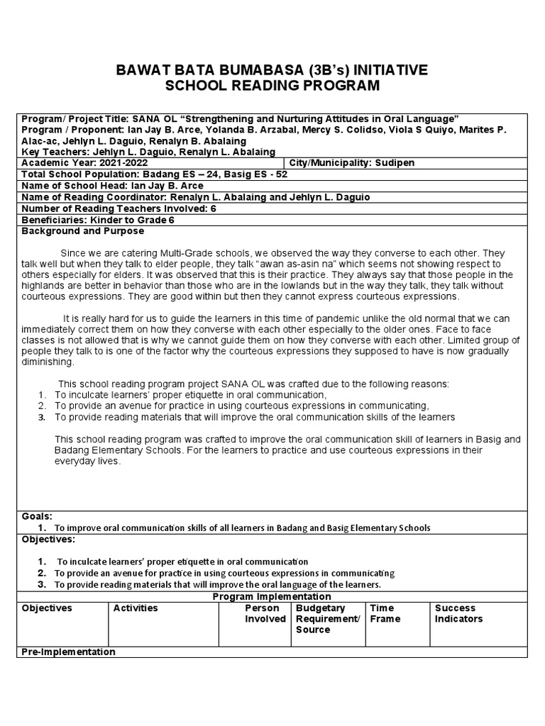 Bawat Bata Bumabasa (3B'S) Initiative School Reading Program | PDF ...