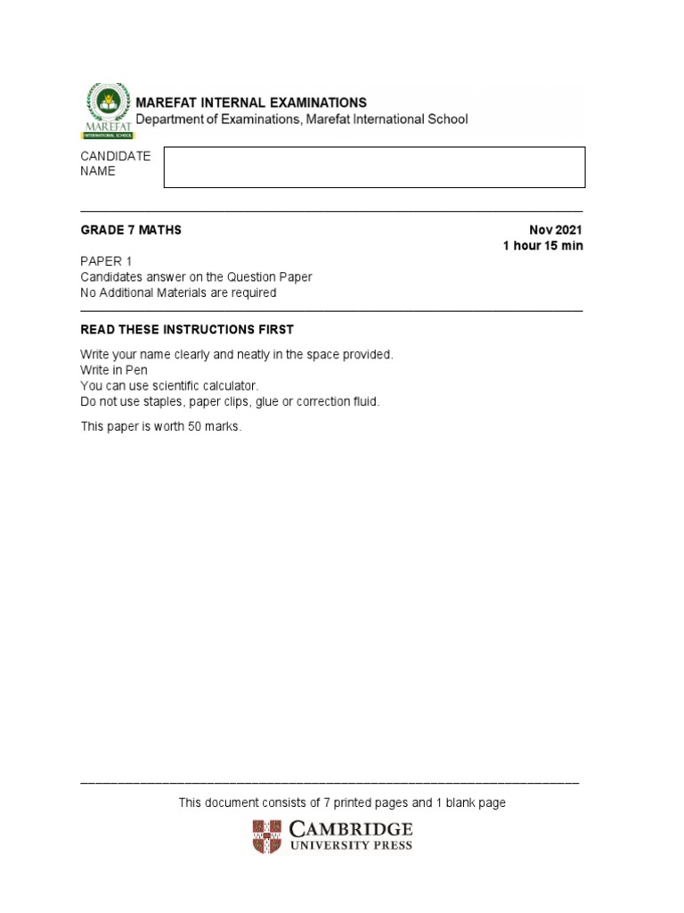 Term 1 - Paper 1 Grade 7 | PDF | Significant Figures | Numbers