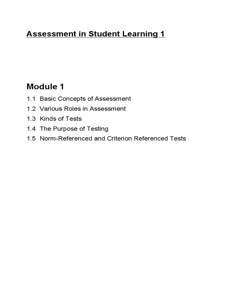 Assessment in Student Learning 1 Concepts | PDF | Educational ...