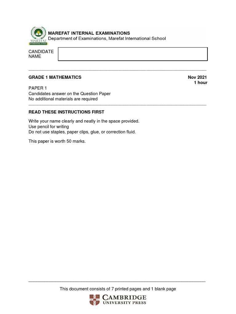 Term 1 - Paper 1 Grade 1 | Download Free PDF | Shape | Elementary Geometry