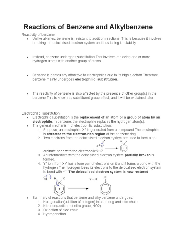 Reactions of Benzene and Alkylbenzene A Level A2 Chemistry CIE | PDF ...