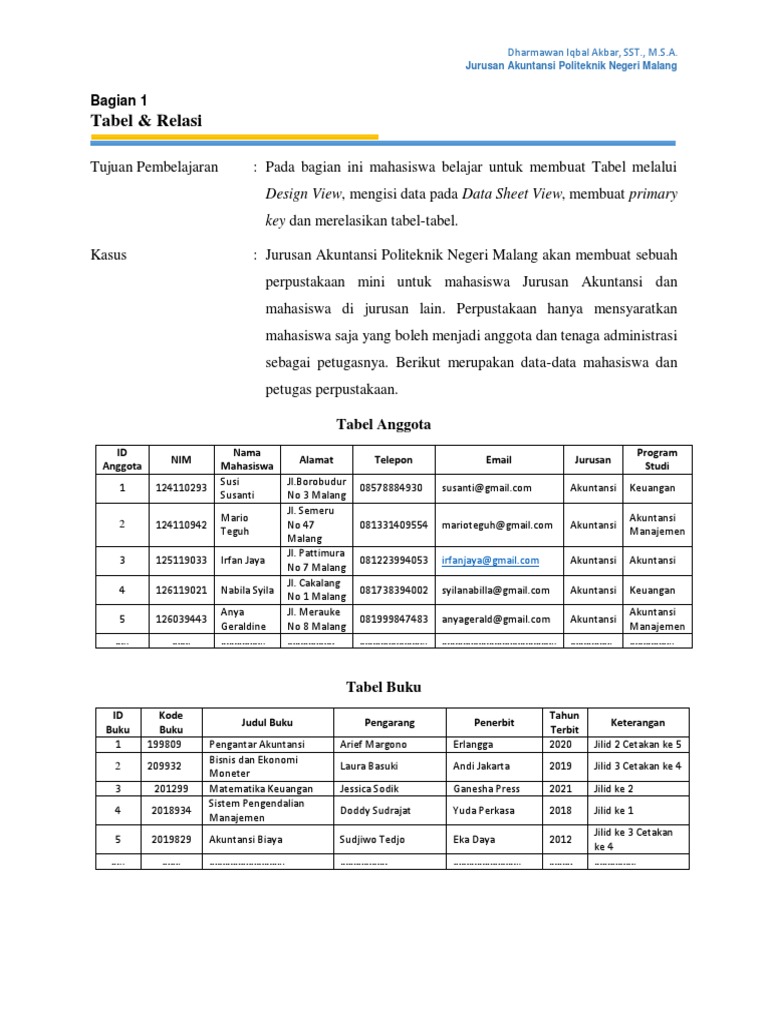 Bagian 1 Tabel Dan Relasi | PDF