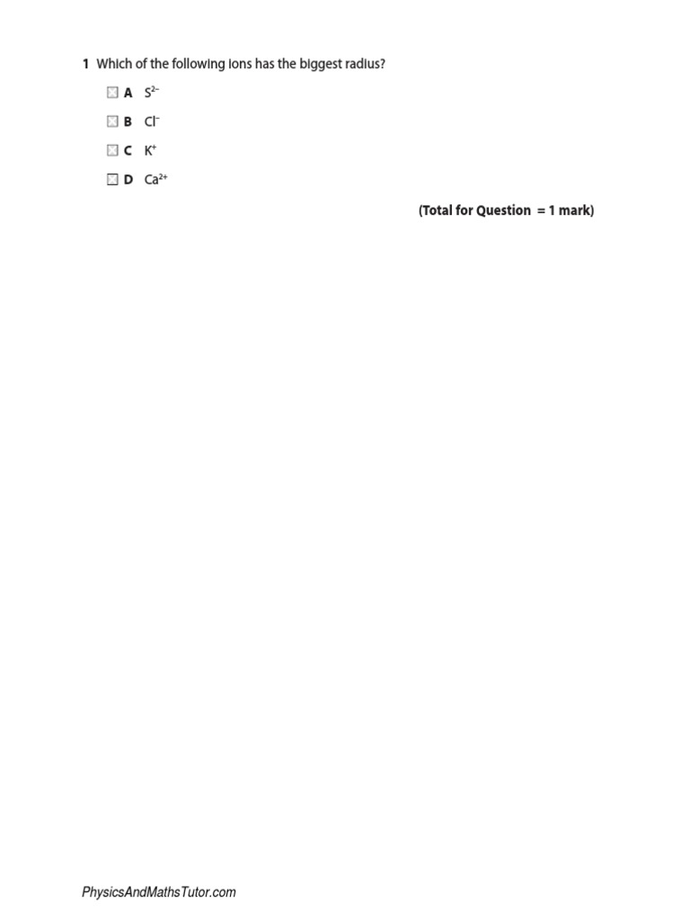 Atomic Structure & The Periodic Table (Multiple Choice) 1 QP | PDF ...