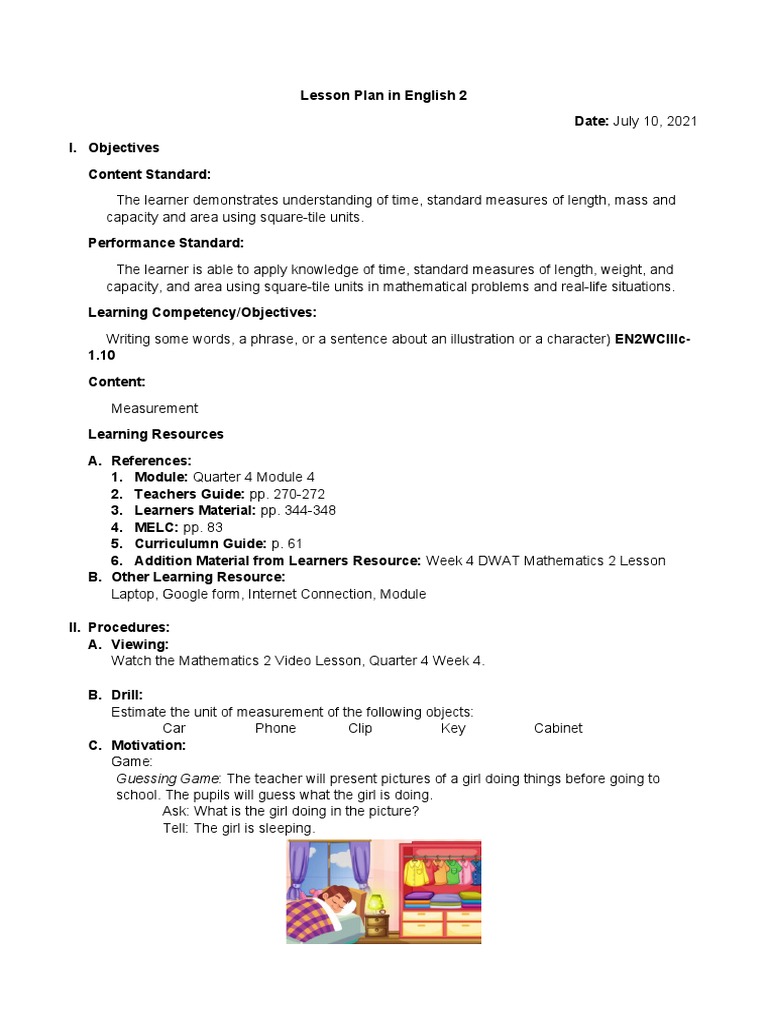 Lesson Plan in Mathematics 2-Q4 | PDF | Learning | Lesson Plan