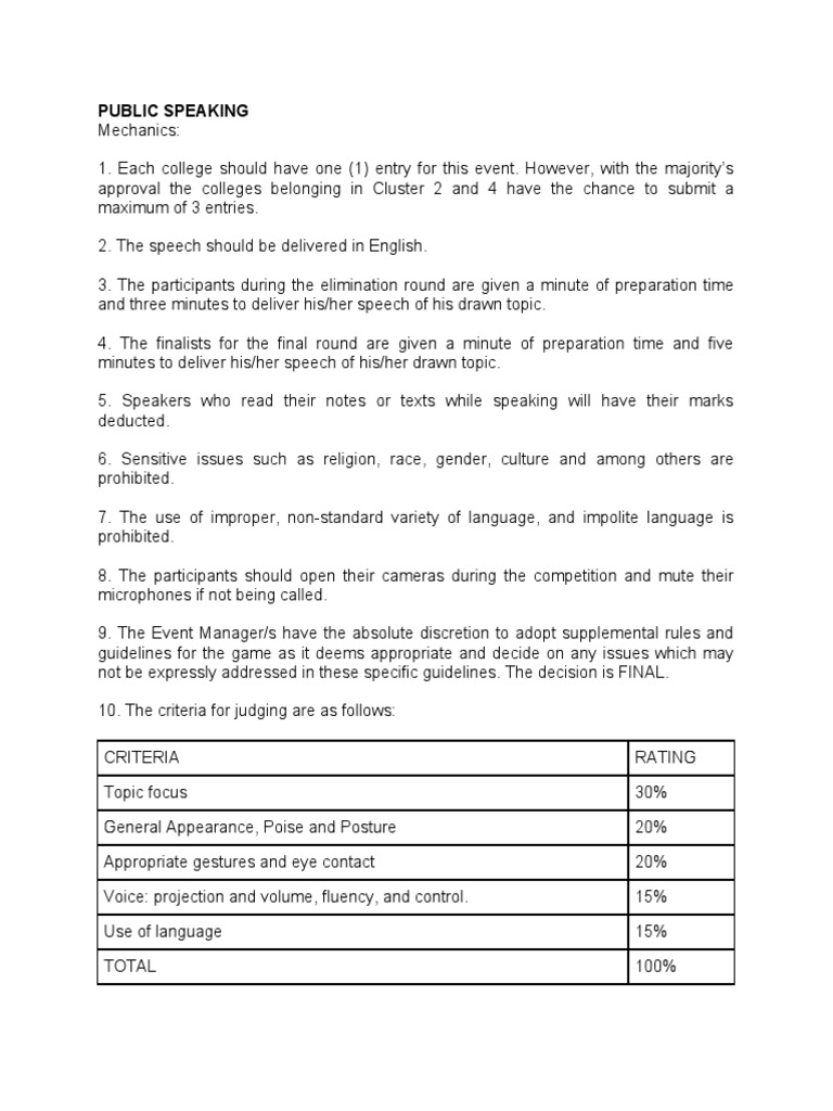 Public Speaking Score Sheet Guide | PDF | Cognition | Cognitive Science