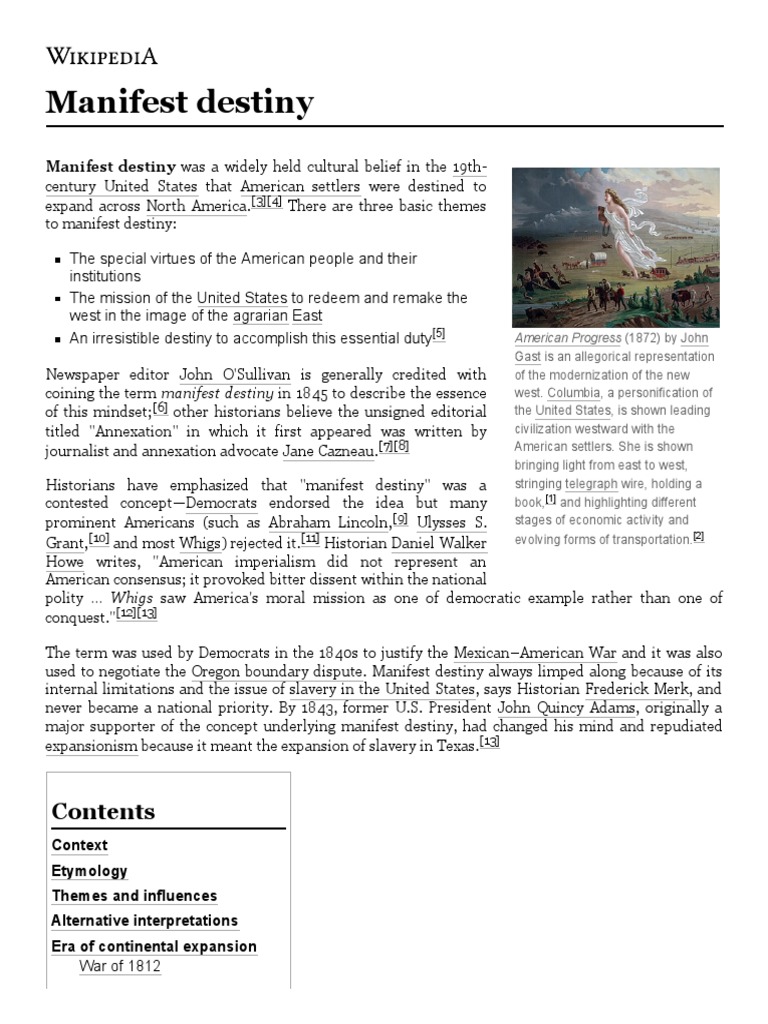 Manifest Destiny - Wikipedia | PDF | Politics Of The United States ...