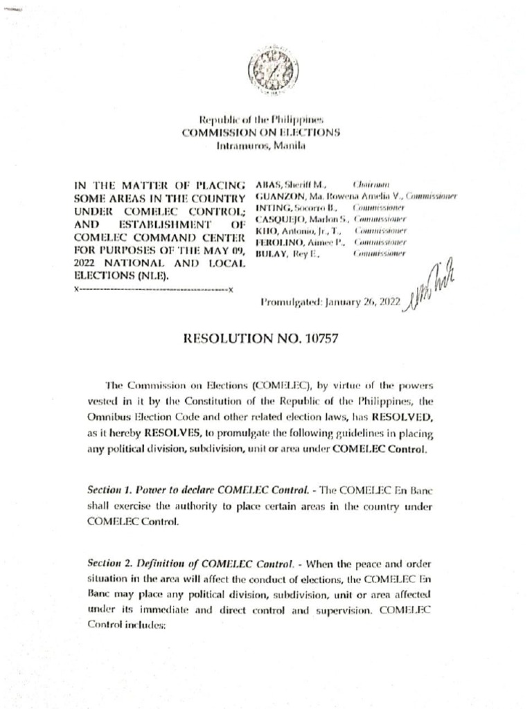 Comelec Resolution No. 10757 | PDF