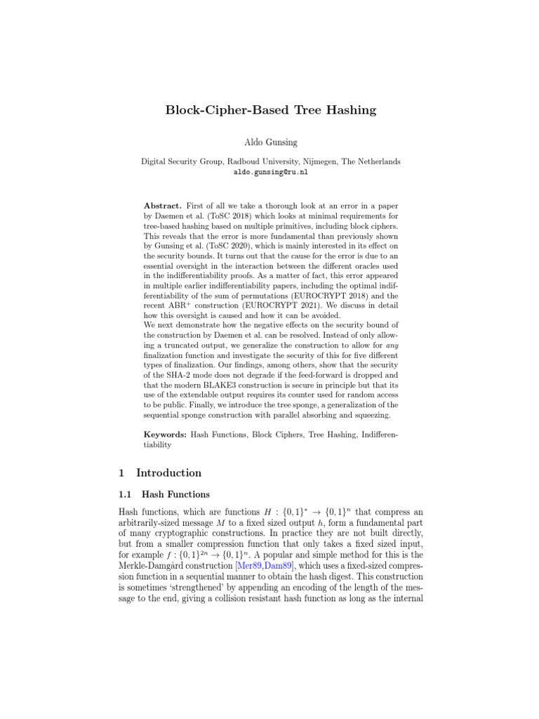 Block-Cipher-Based Tree Hashing | PDF | Computer Programming | Algorithms And Data Structures