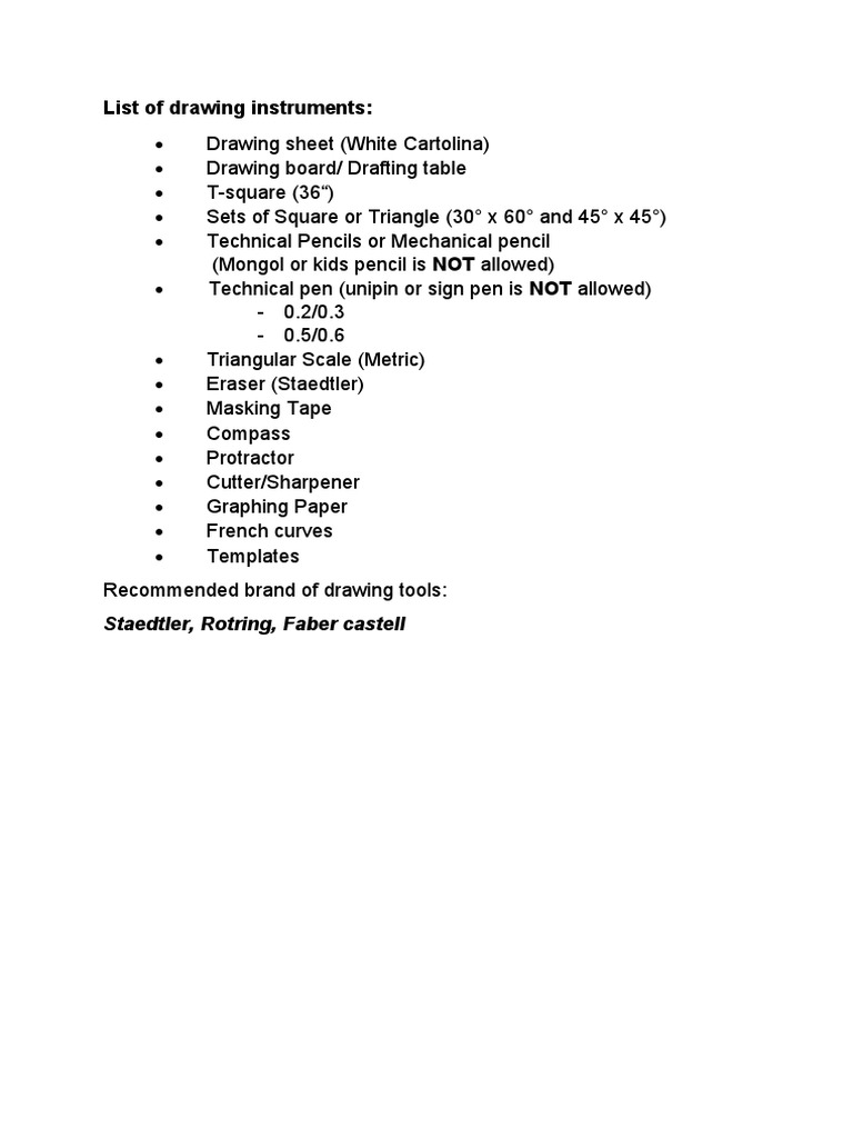 List of Drawing Instruments | PDF | Teaching Methods & Materials | Art