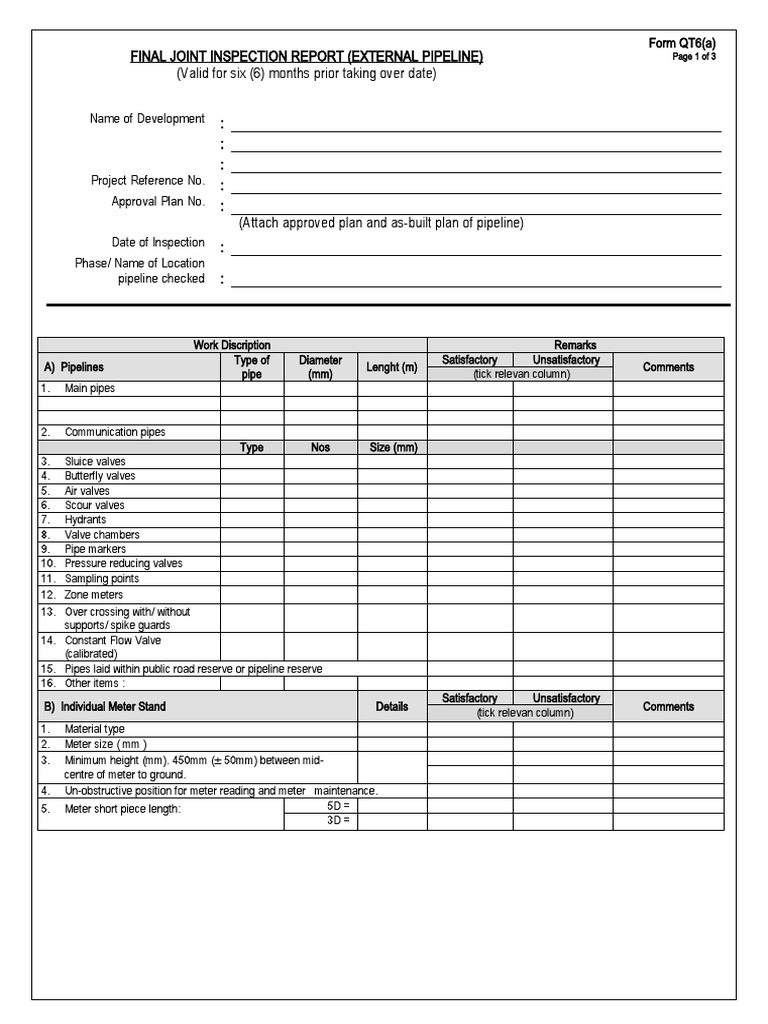 Final Joint Inspection Report (External Pipeline) (Valid For Six (6 ...