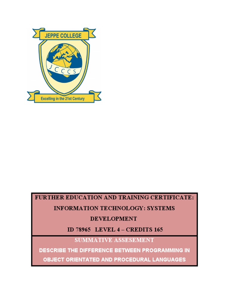 Saqa 14909 Nhlapo Bellina Jv17099 Pdf Educational Assessment Class Computer Programming
