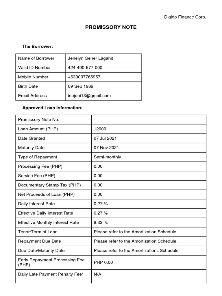 Promissory Note: The Borrower | PDF | Loans | Promissory Note