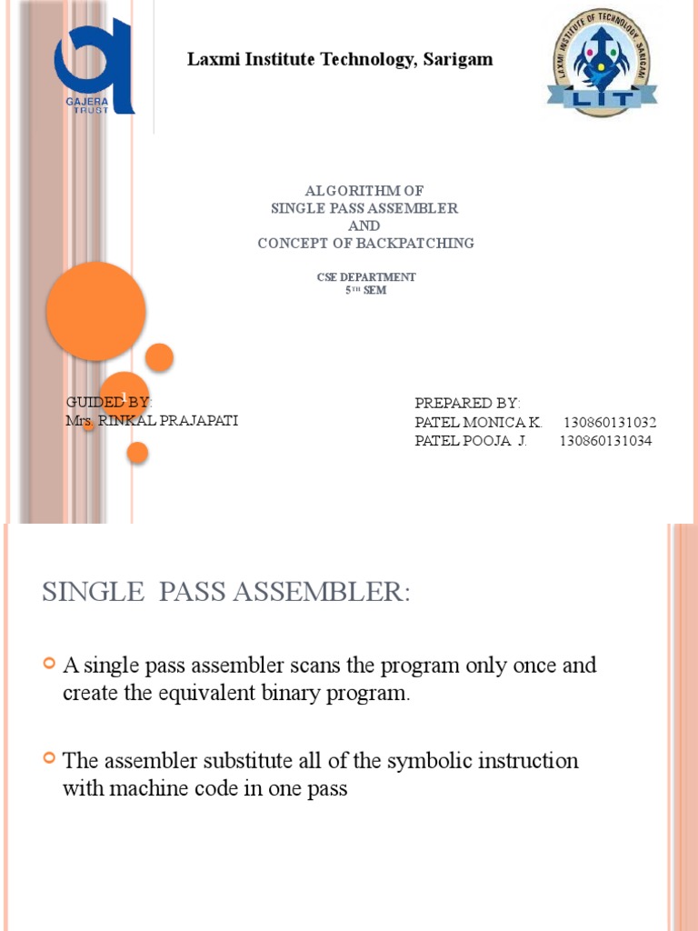 Laxmi Institute Technology, Sarigam: Algorithm of Single Pass Assembler ...