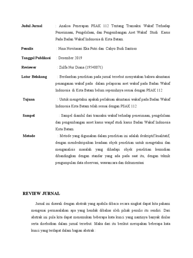 Analisis PSAK 112 pada Wakaf Batam | PDF