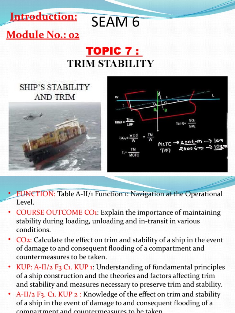 Module 2 Seam 6 Topic 7 - Trim | PDF | Buoyancy | Shipping