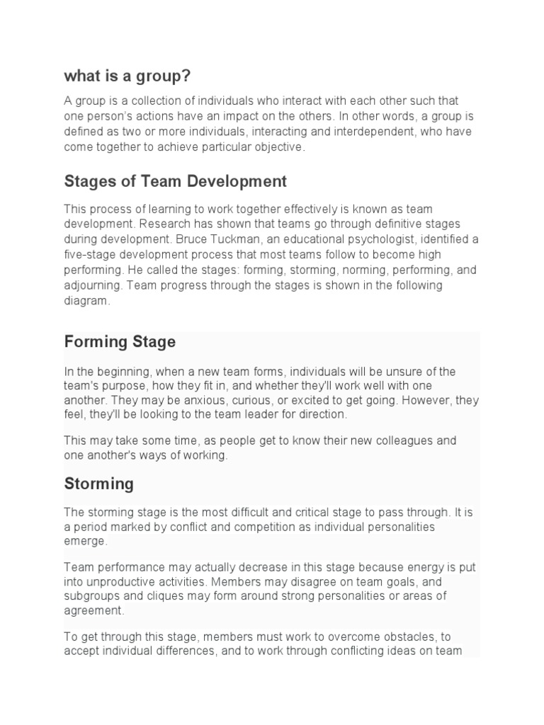 Stages of Group Formation Explanation | PDF | Cognitive Science ...