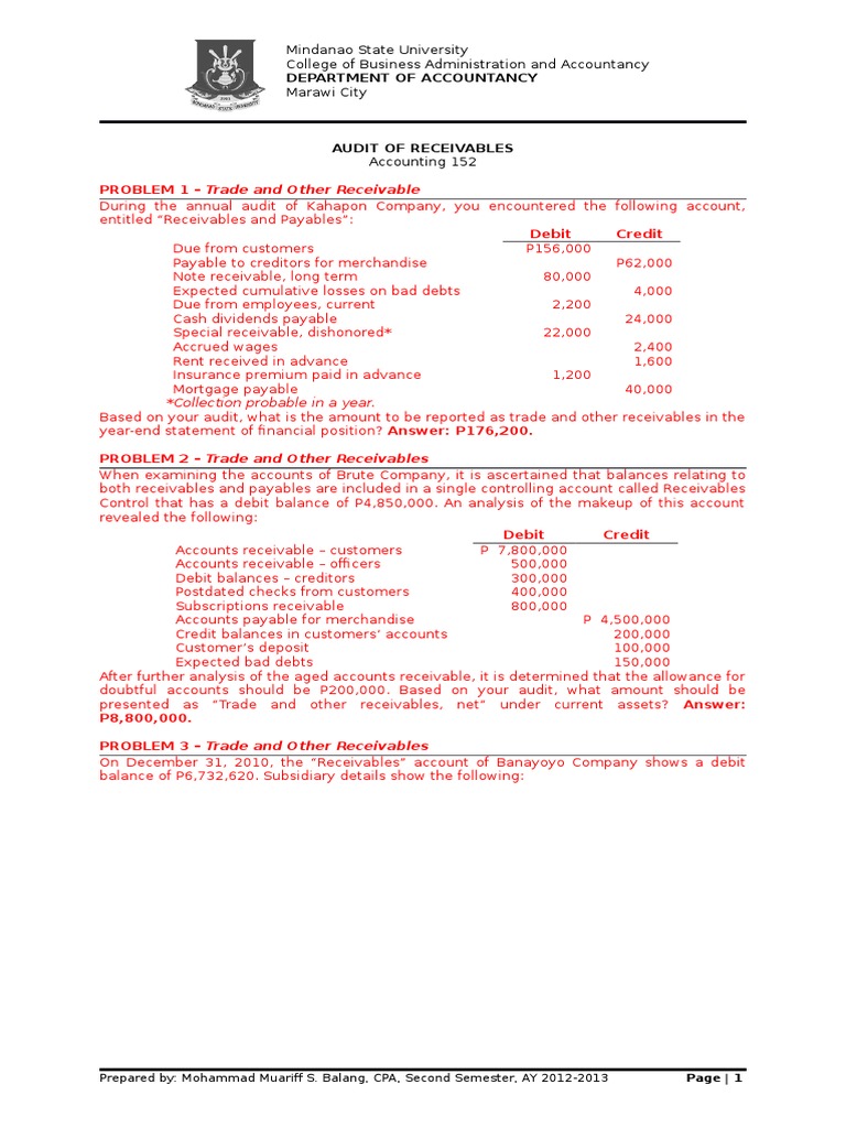 Aud Prob Rec | PDF | Debits And Credits | Bad Debt