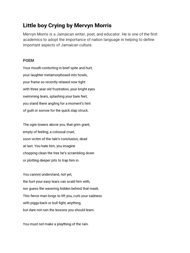 Little Boy Crying: A Poem Analysis | PDF | Poetry | Disciplines