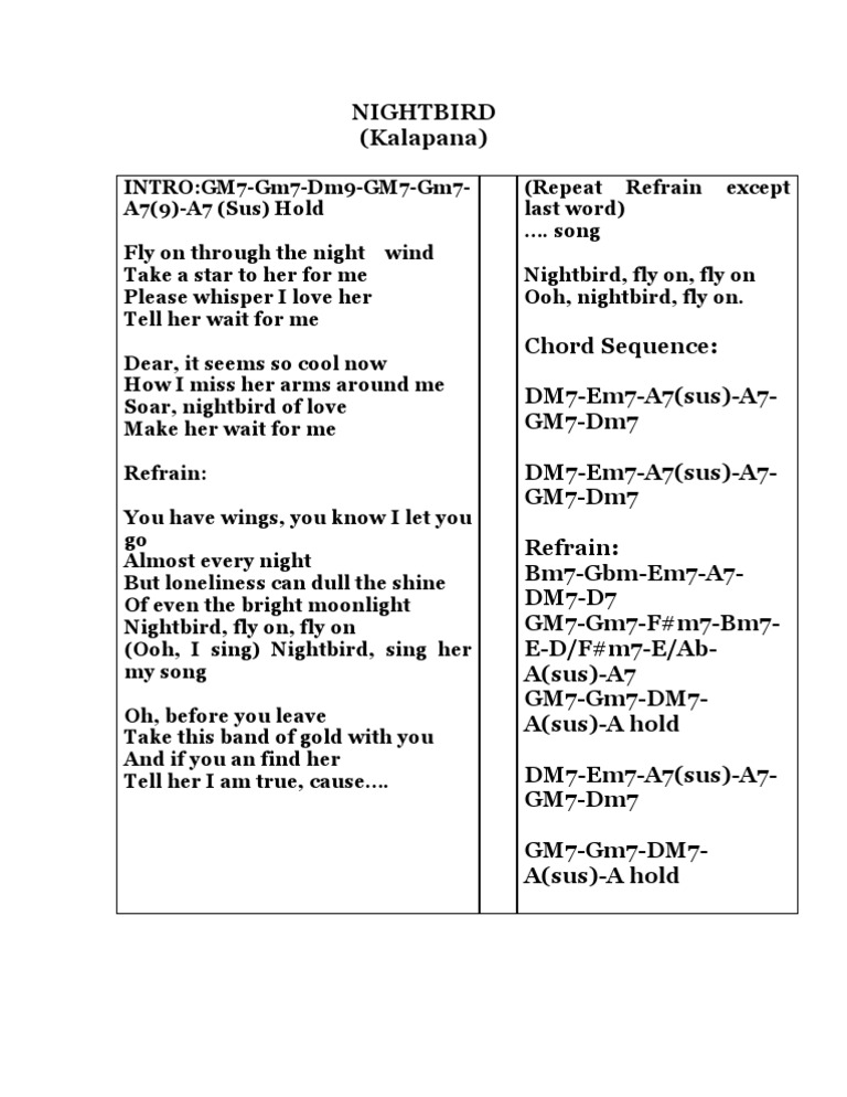 Nightbird Chords and Lyrics Guide | PDF