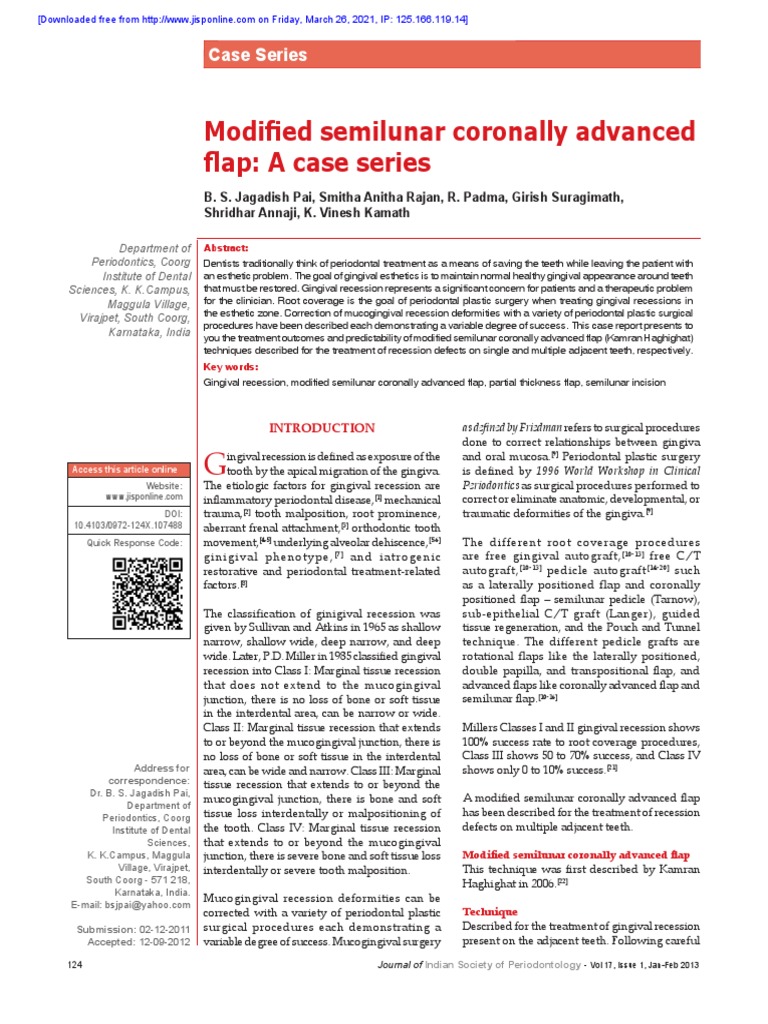 Modified Semilunar Coronally Advanced Flap: A Case Series | PDF ...