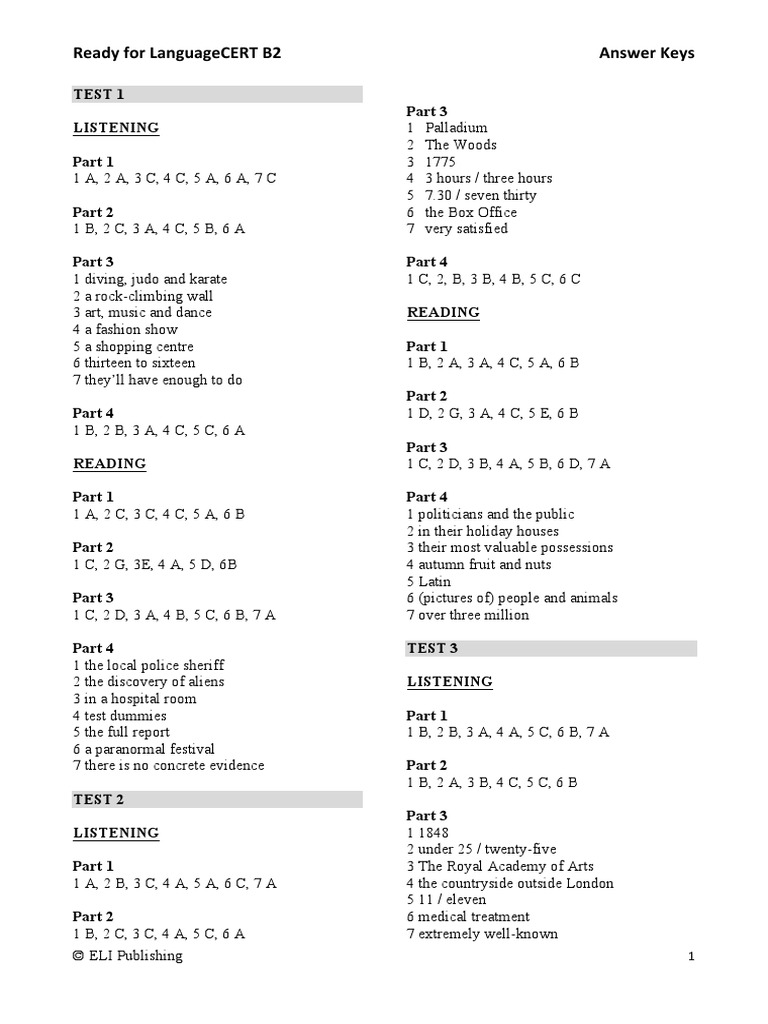 Ready For LanguageCERT B2 Answer Keys | PDF