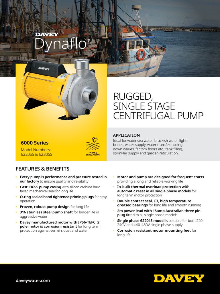 Dynaflo: Rugged, Single Stage Centrifugal Pump | PDF | Pump | Electric ...