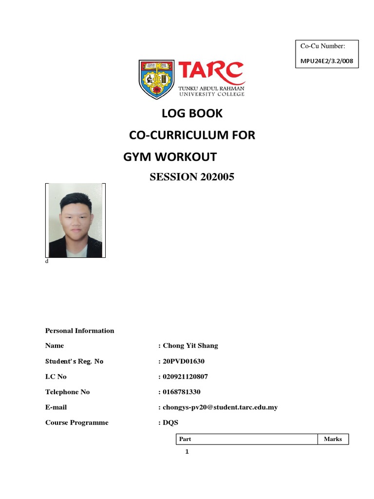 Log Book Co-Curriculum For Gym Workout: SESSION 202005 | PDF | Physical ...