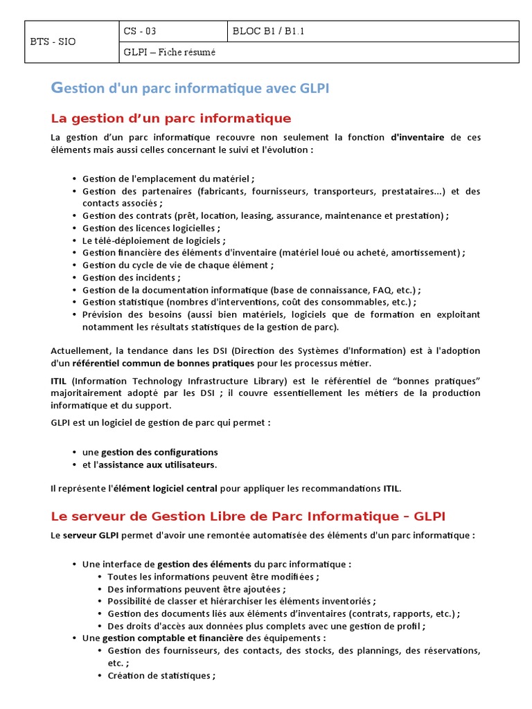Gestion de parc informatique avec GLPI | PDF | Itil | Informatique