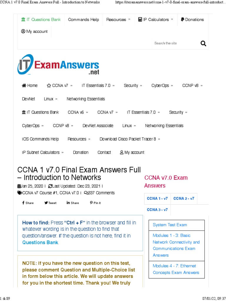 CCNA 1 v7.0 Final Exam Answers Full - Introduction To Networks | PDF | Computer Network | Ethernet