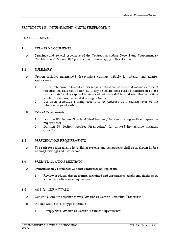 Section 078123 - Intumescent Mastic Fireproofing | PDF
