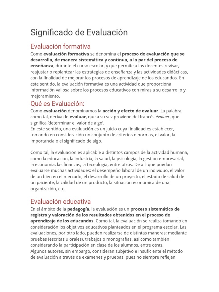 Significado de Evaluación | PDF | Evaluación | Aprendizaje