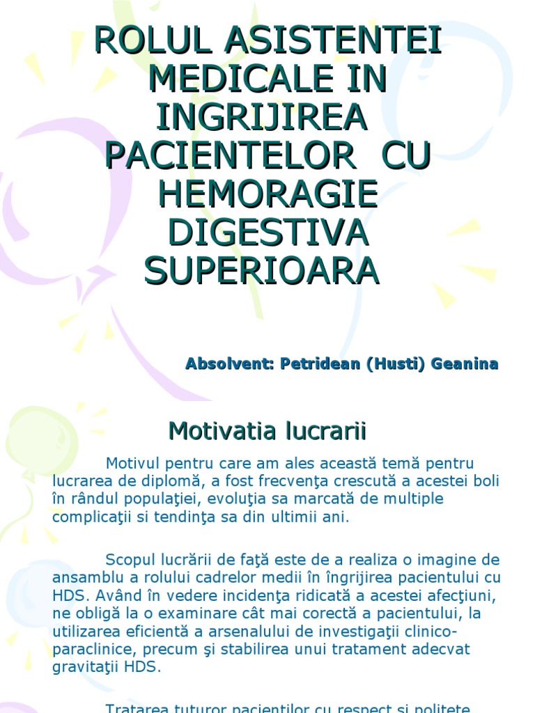 Petridean Rolul Asistentei Medicale in Ingrijirea Pacientelor Cu Hem | PDF