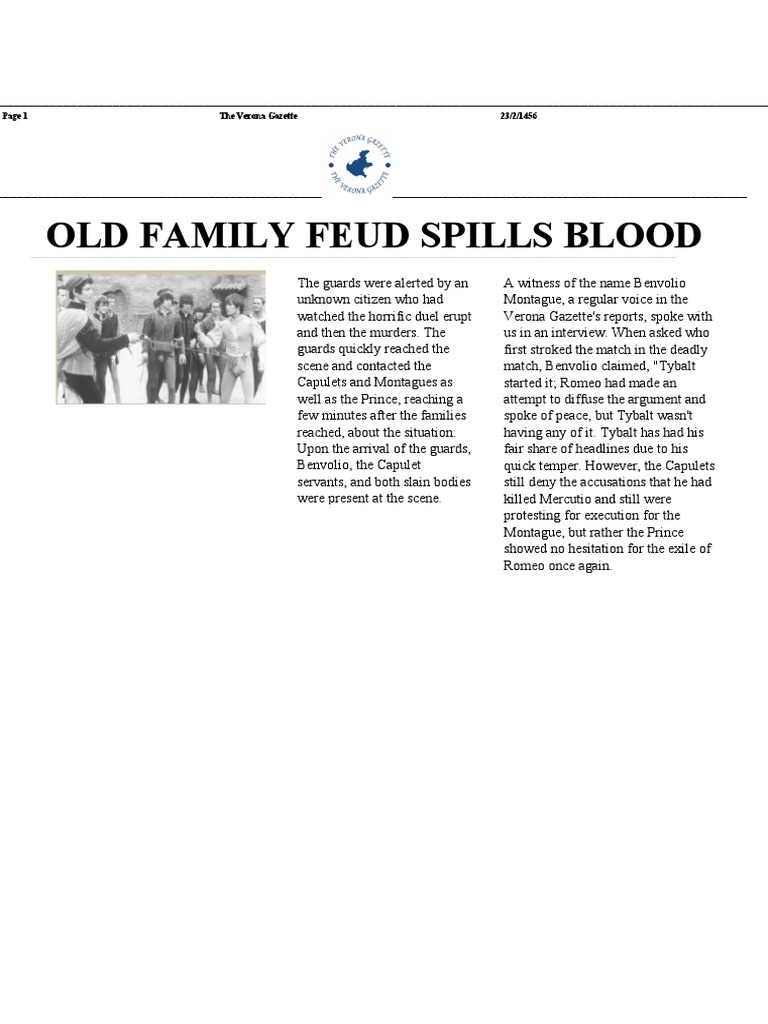 English Newspaper Report Romeo and Juliet | PDF | Characters In Romeo ...