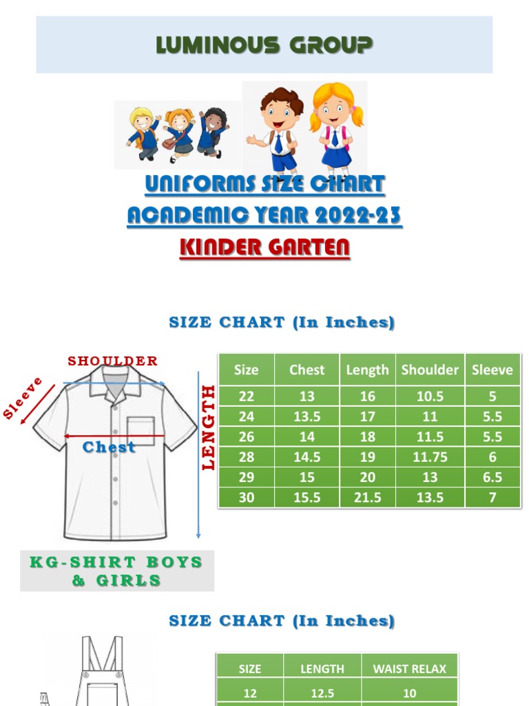 Luminous Group: Uniforms Size Chart ACADEMIC YEAR 2022-23 | PDF ...