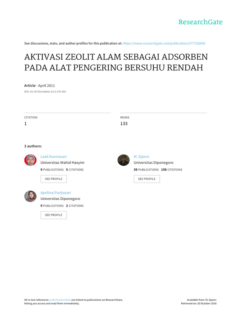 Aktivasi Zeolit Alam Sebagai Adsorben Pada Alat Pe | PDF | Adsorpsi ...