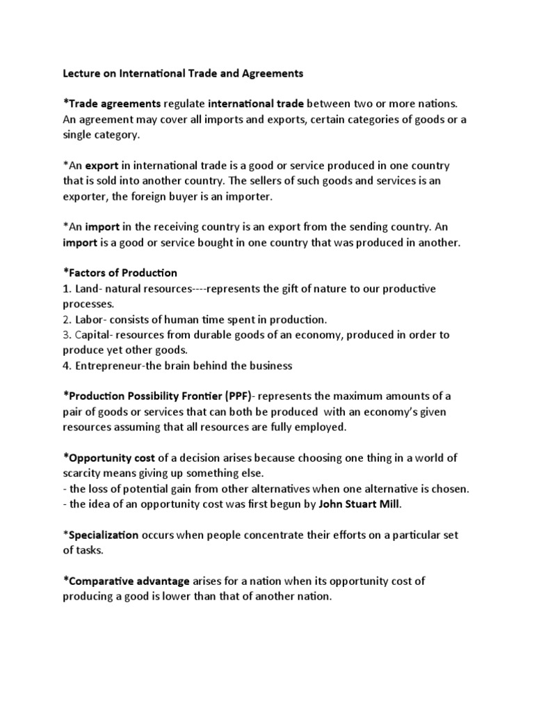 Lecture On International Trade and Agreements | PDF | Free Trade | Tariff