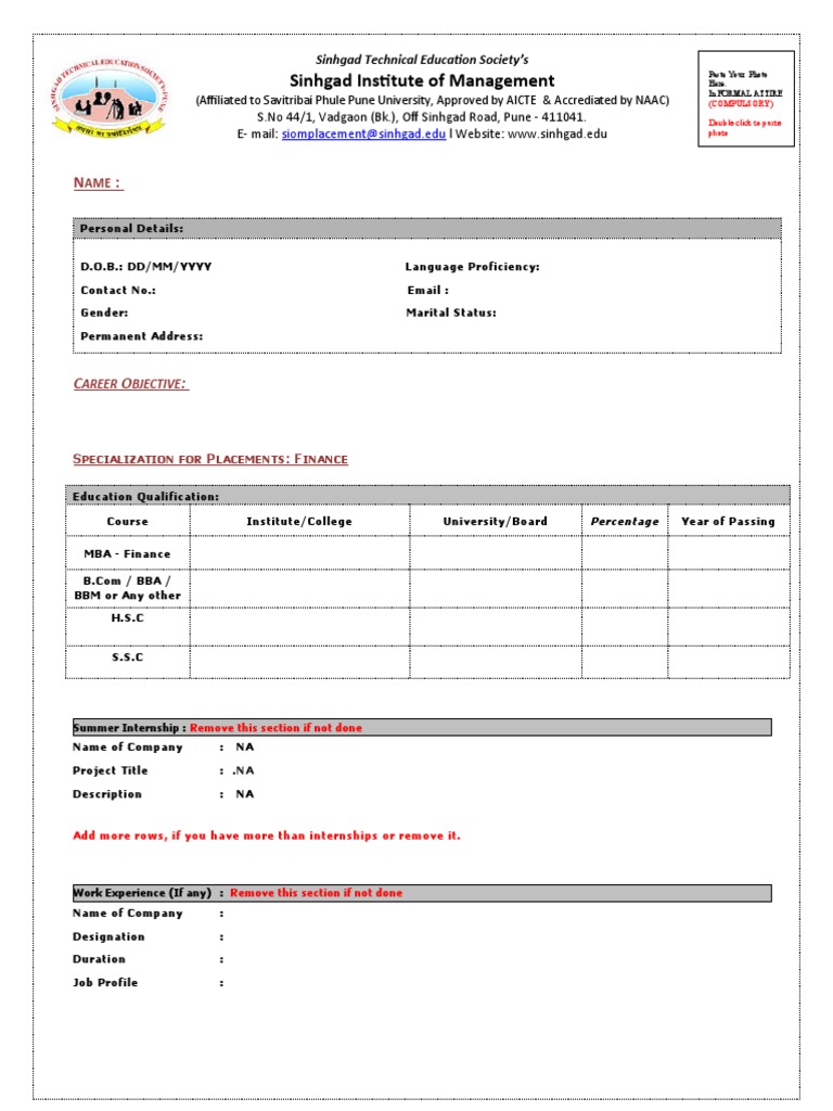 CV Format - PWC | PDF