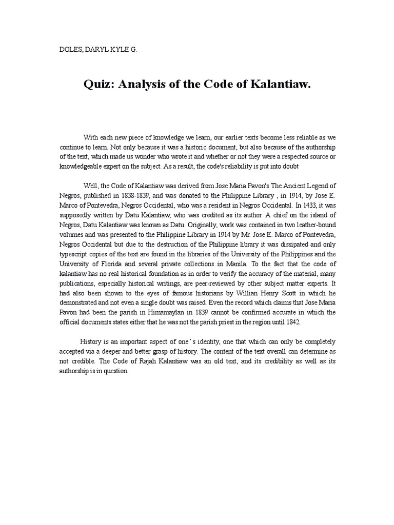 Analysis of The Code of Kalantiaw | PDF