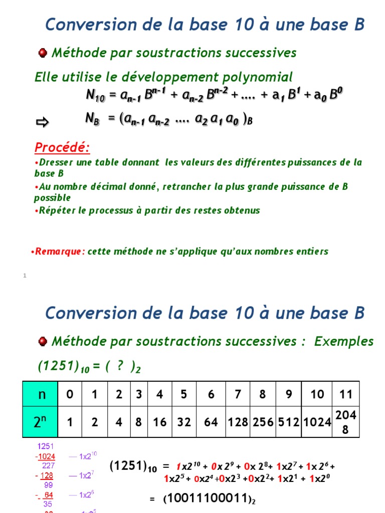 Conversion de la base 10 par soustractions | PDF | Division ...
