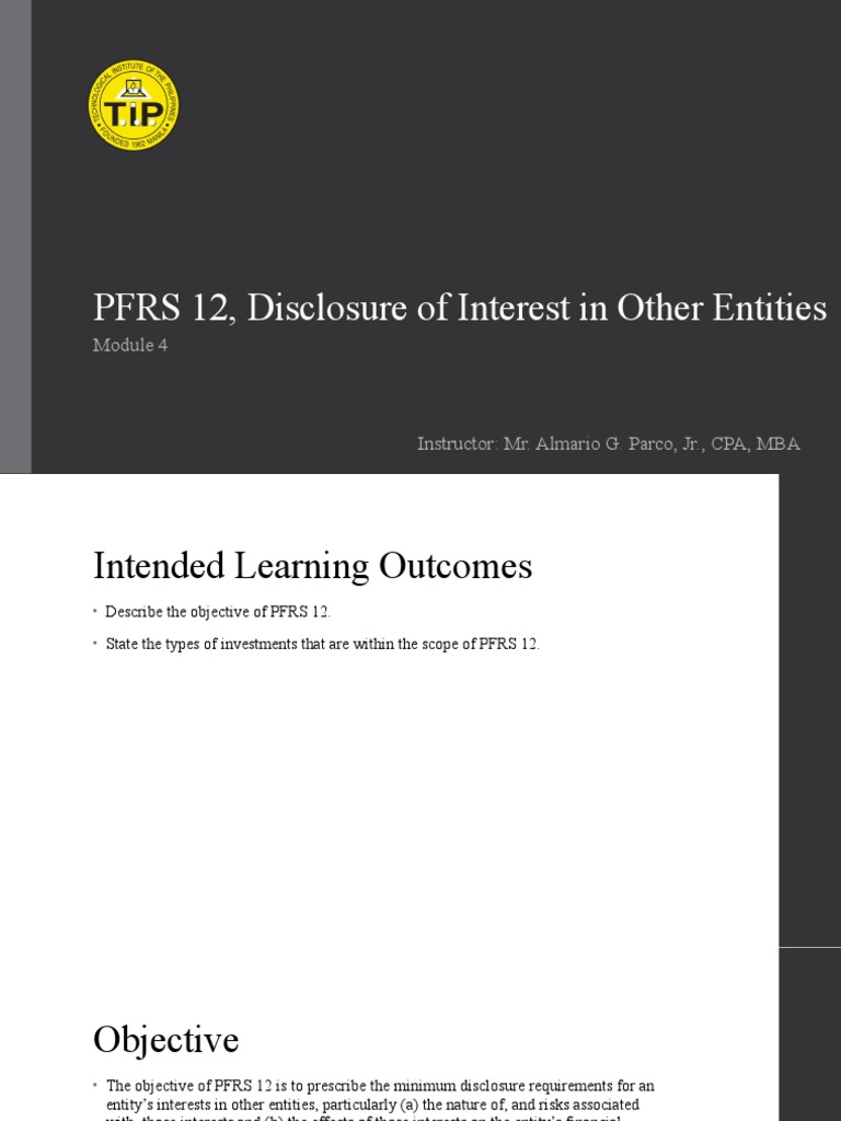 PFRS 12, Disclosure of Interest in Other Entities | PDF | Equity ...