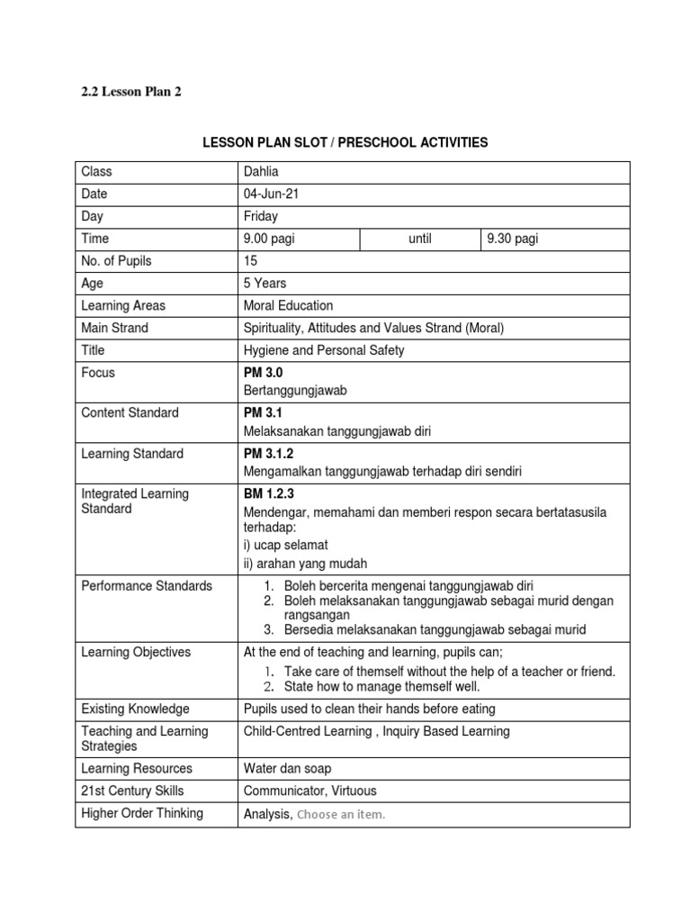 Lesson Plan Slot / Preschool Activities | PDF | Learning | Teachers