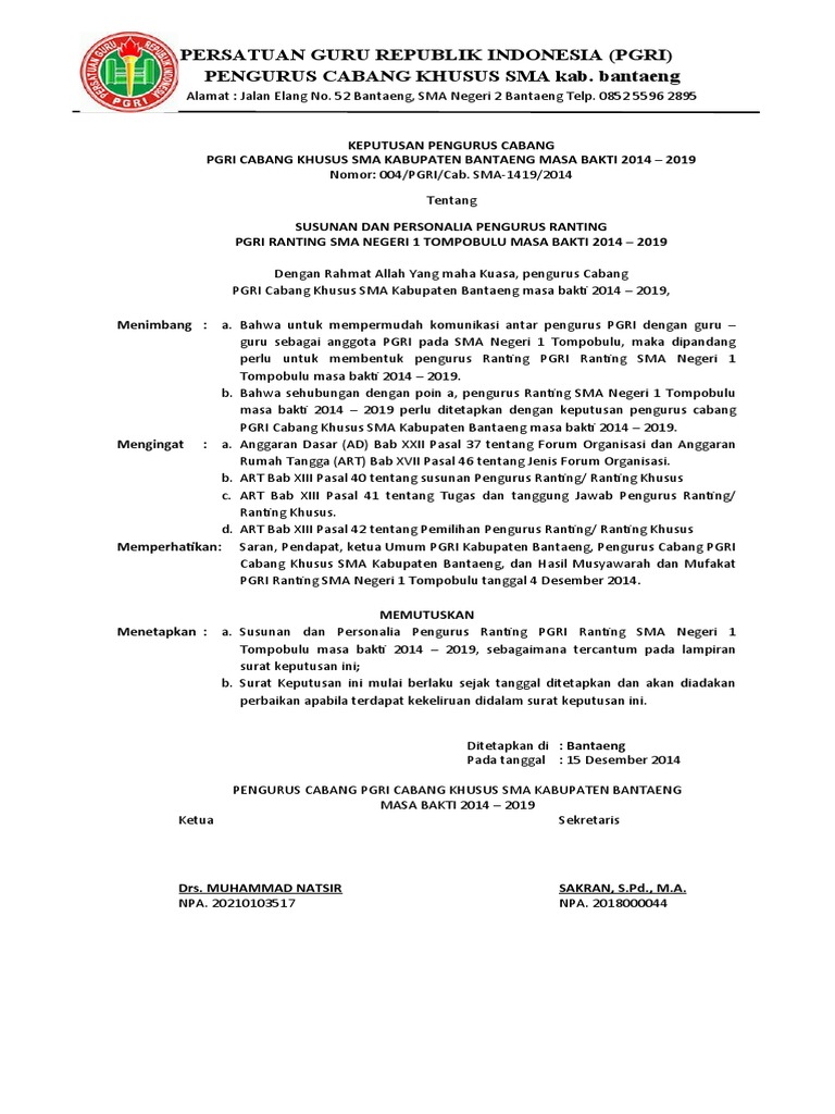 SK Ranting PGRI Cabang | PDF