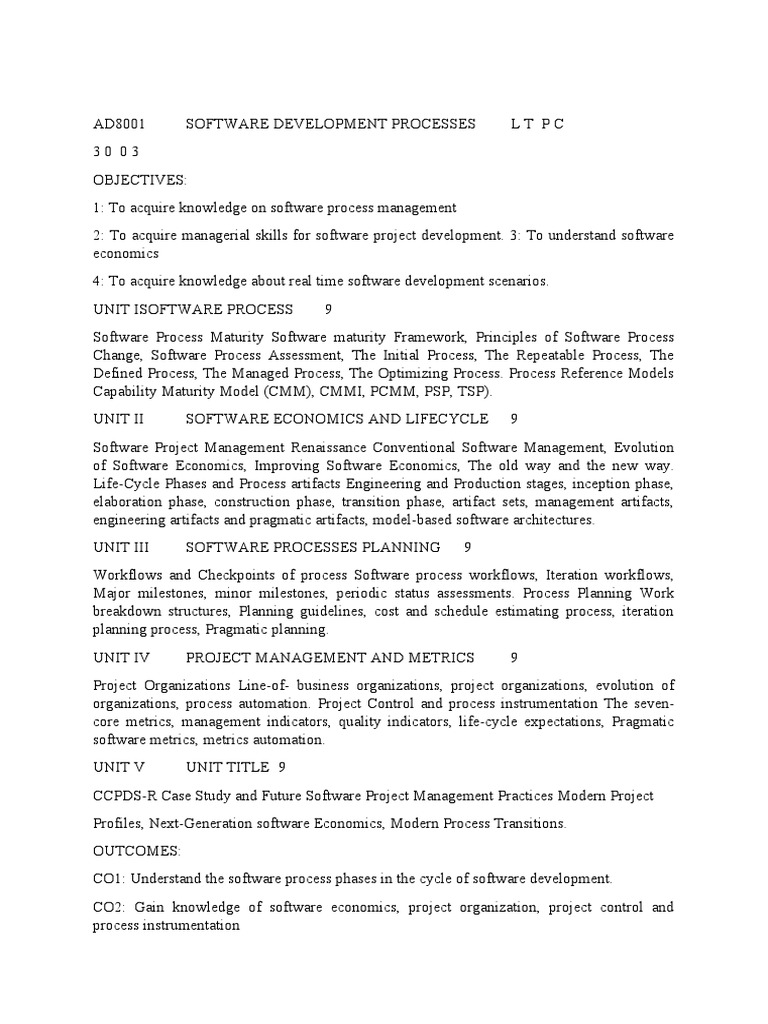 Ad8001software Development Processesl T P C | PDF | Project Management | Software Development ...